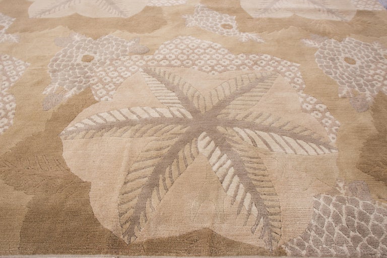 Rug and Kilim's Hand Knotted Beige Brown Modern Rug Custom Floral ...