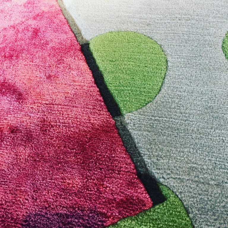 Rug Green Dots - Modern Unique Geometric Grey Wool and Silk with Red ...