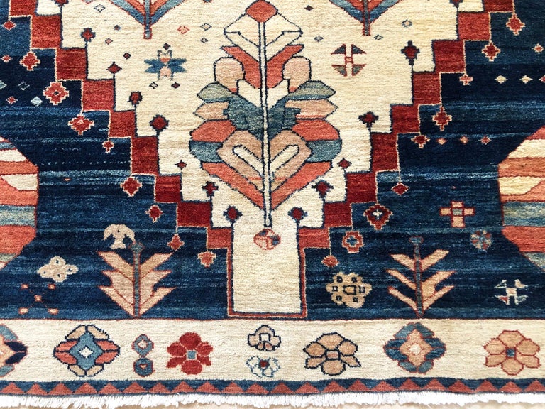 Hand Knotted Blue Cream Geometric Turkish Rug, circa 1980 For Sale at ...