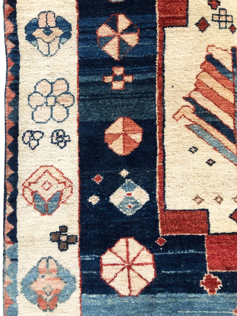 Hand Knotted Blue Cream Geometric Turkish Rug, circa 1980 For Sale at ...