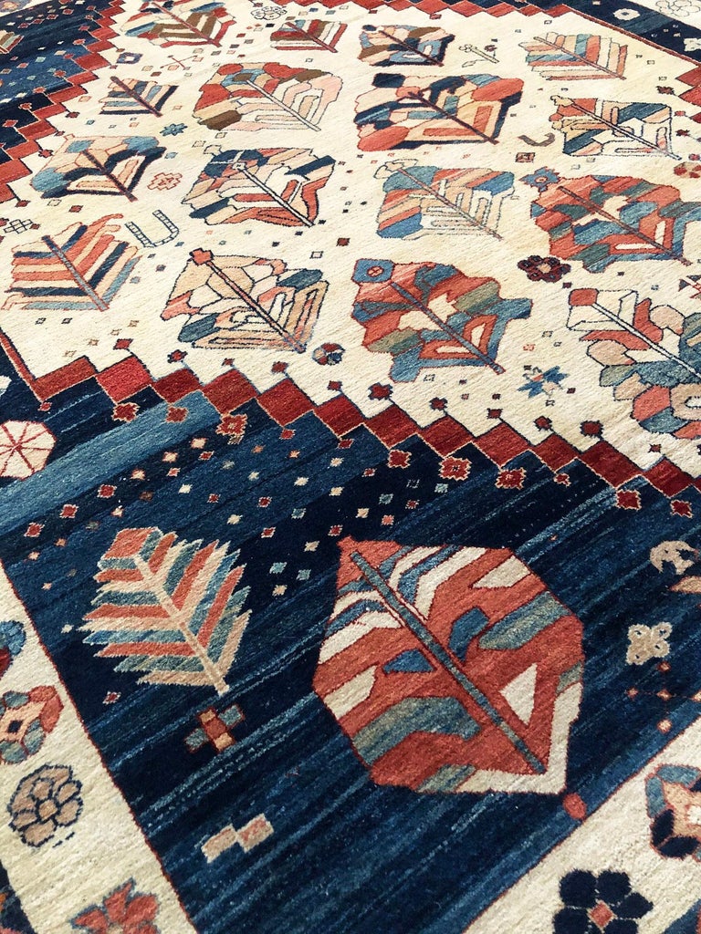 Hand Knotted Blue Cream Geometric Turkish Rug, circa 1980 For Sale at ...