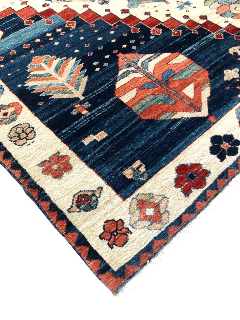 Hand Knotted Blue Cream Geometric Turkish Rug, circa 1980 For Sale at ...