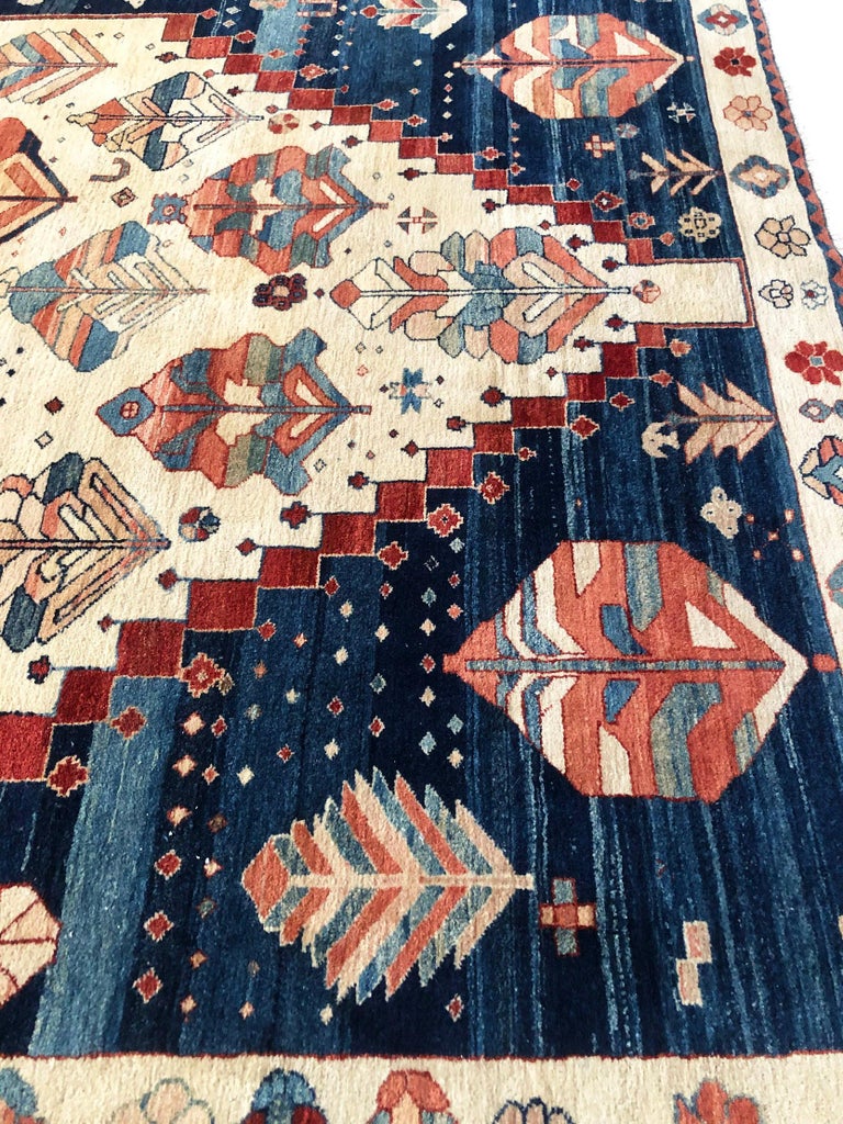 Hand Knotted Blue Cream Geometric Turkish Rug, circa 1980 For Sale at ...