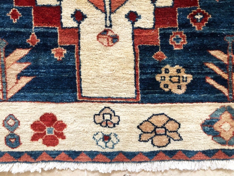 Hand Knotted Blue Cream Geometric Turkish Rug, circa 1980 For Sale at ...