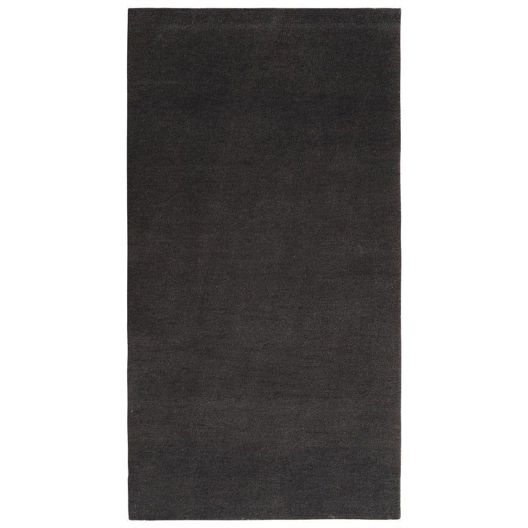 Rugs and Kilim's Hand Knotted Contemporary Solid Black Runner Rug For ...