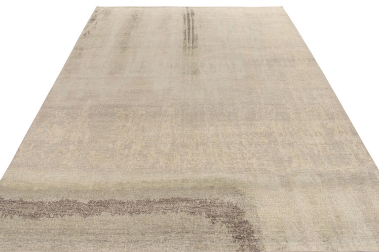 Rug and Kilim's Hand-Knotted Distressed Style Abstract Rug in Beige ...