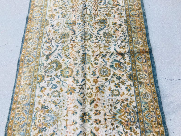 Hand Knotted Green Runner from Turkey For Sale at 1stDibs