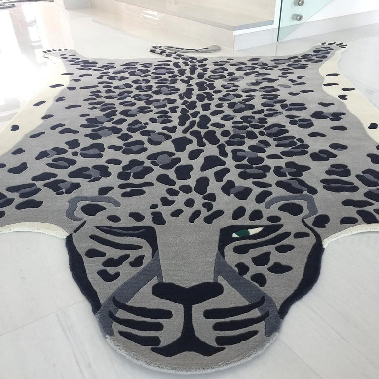 Rug Leopold - Animal Grey White Black Wool Area Carpet Handknotted ...