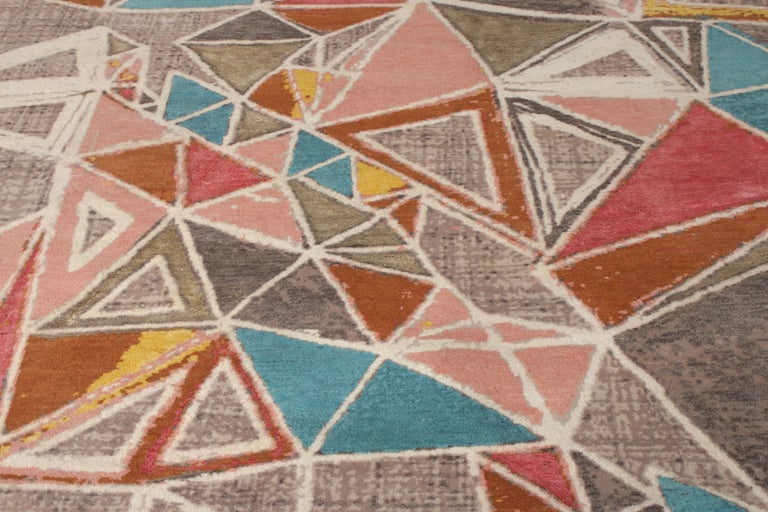 Rug and Kilim's Hand Knotted Mid-Century Modern Style Rug in Gray For ...