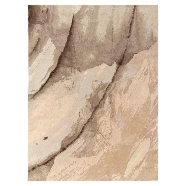 Rug and Kilim's Hand-Knotted Modern Rug in Beige-Brown, Blue Abstract ...