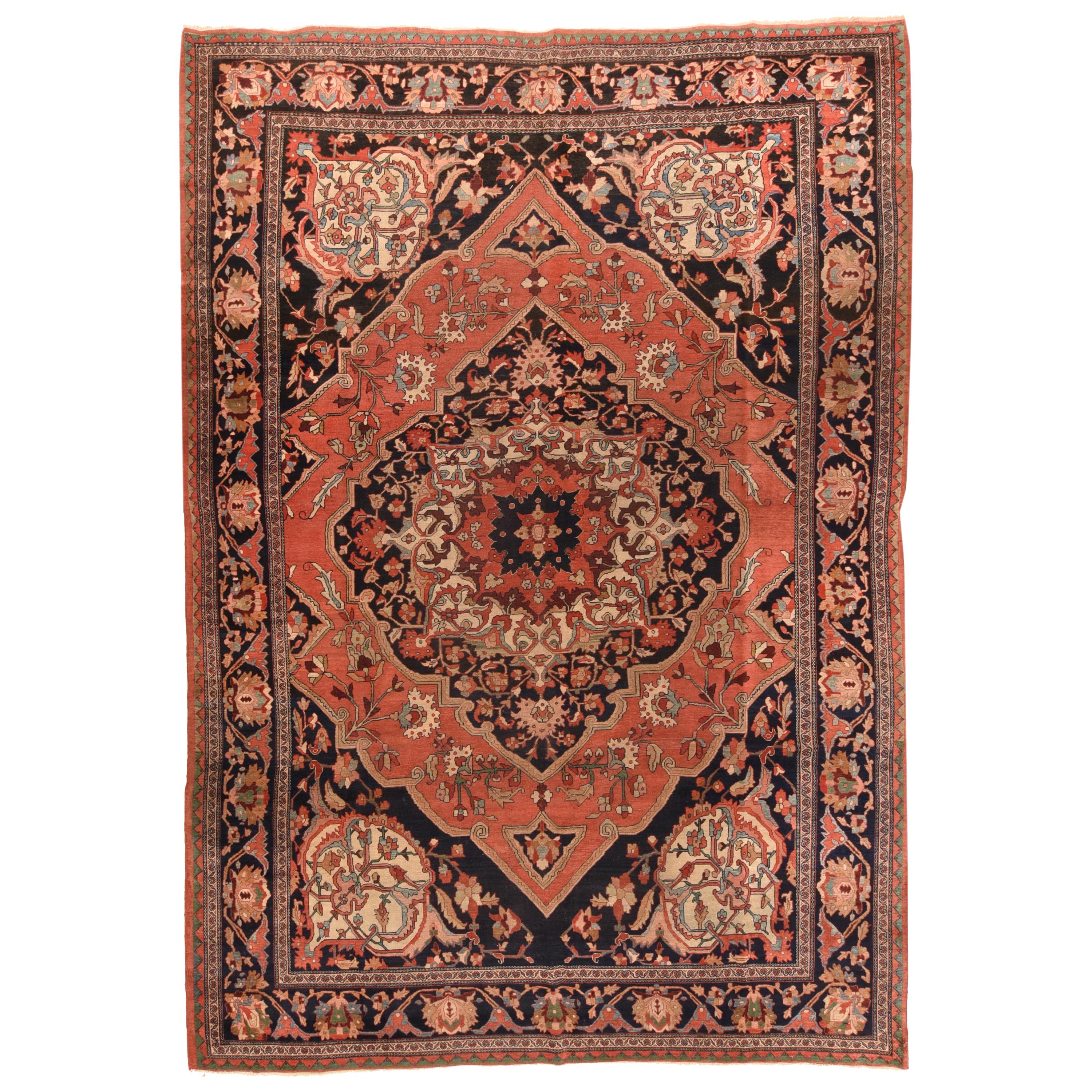 Antique Blue Sarouk Farahan Persian Handmade Wool Rug For Sale at 1stDibs