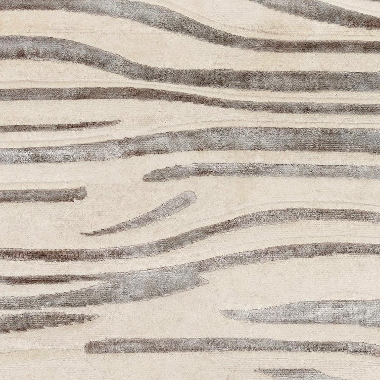 21st Century Carpet Rug Flames in Himalayan Wool and Silk Brown, Beige ...