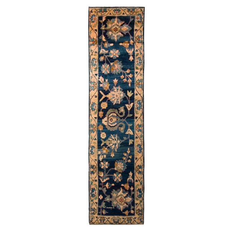 Hand Knotted Floral Vintage Persian Runner in Blue and Yellow by Rug ...