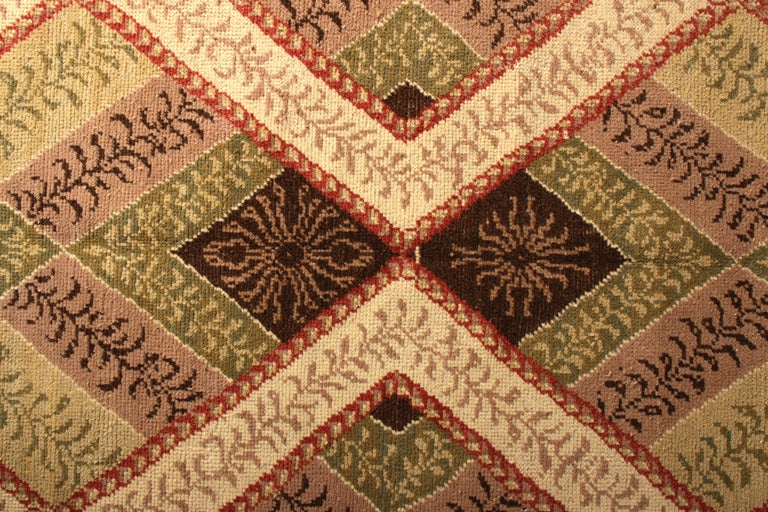 Hand Knotted Vintage French Country Rug in Green All-Over Pattern by ...