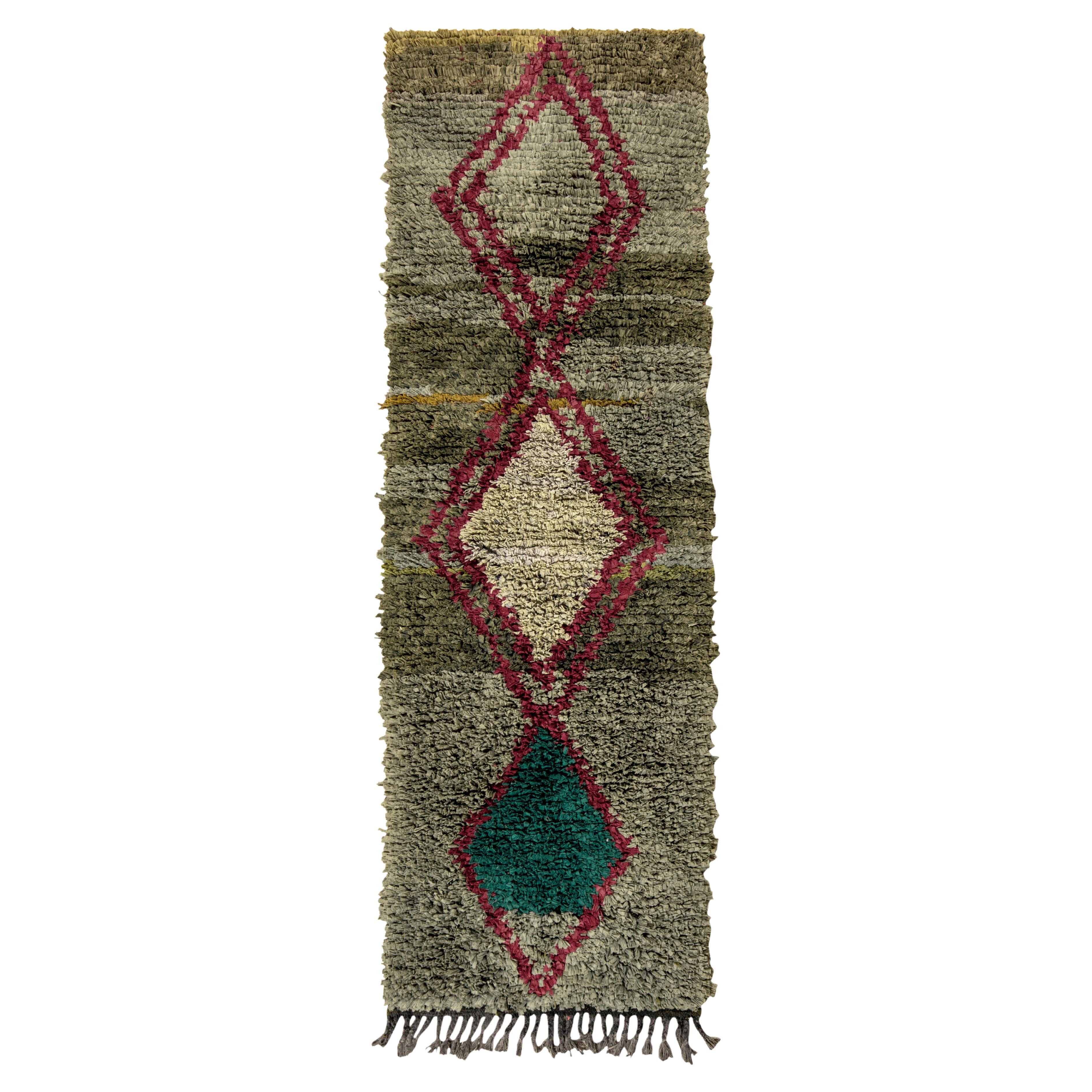 Hand Knotted Green Runner from Turkey For Sale at 1stDibs