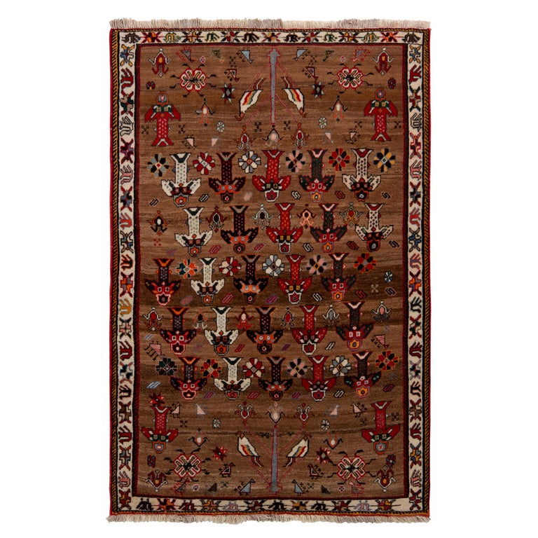 Vintage Persian Gabbeh Rug in Beige-Brown and Red Geometric Pattern by ...
