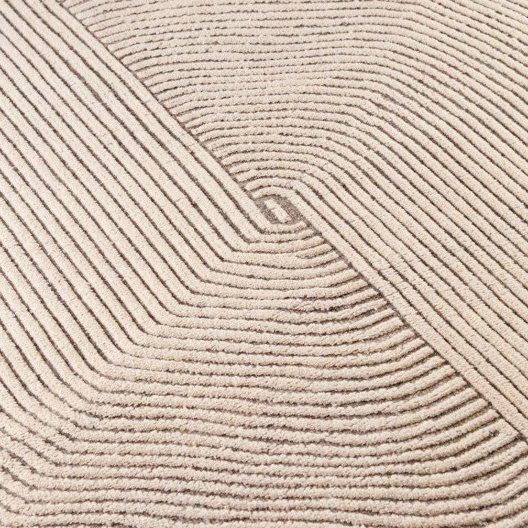 Hand Knotted White Symmetry Rug by Hatsu For Sale at 1stDibs