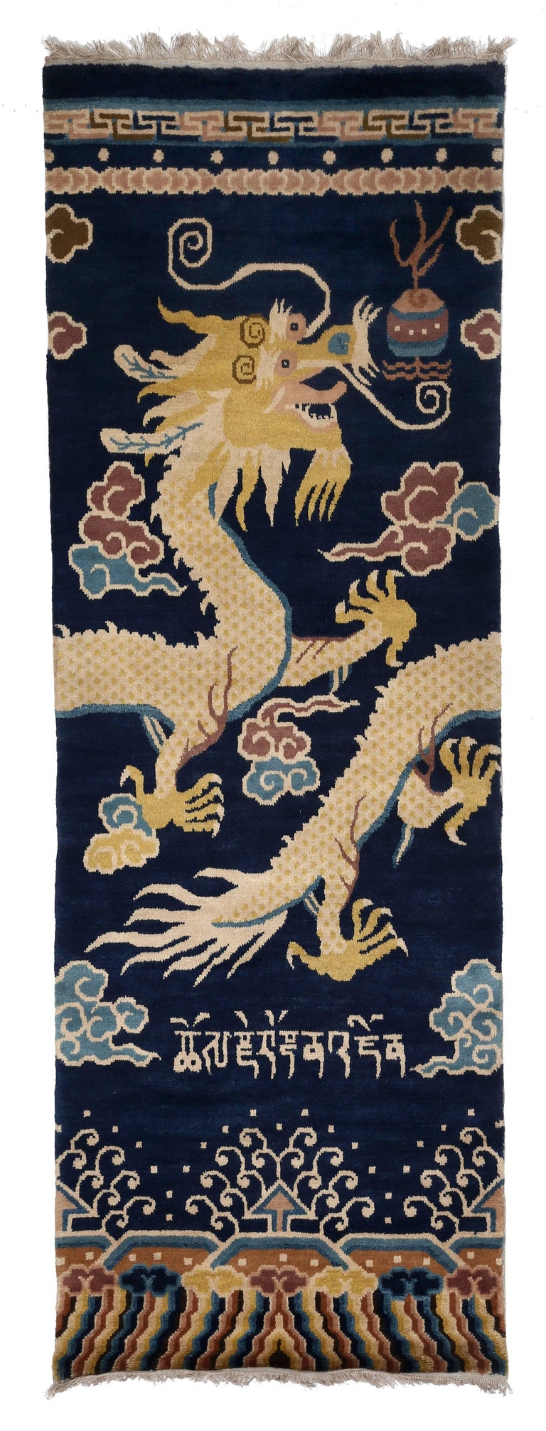 Hand-Knotted Wool, Pair of Dragon Temple Pillar Rugs or Carpets ...