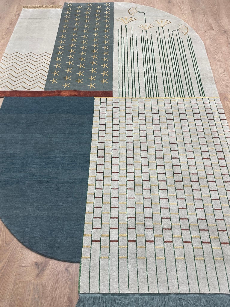 Hand-Knotted Wool and Silk Cut-Out Rug with Modernized Ancient Egyptian ...