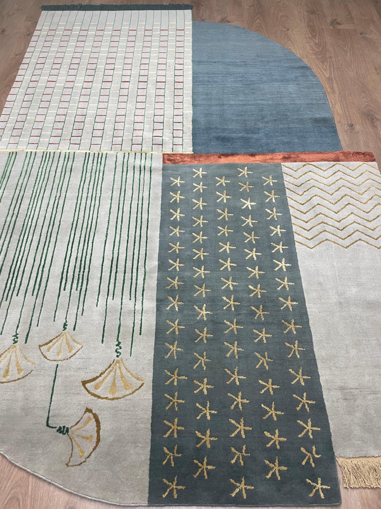 Hand-Knotted Wool and Silk Cut-Out Rug with Modernized Ancient Egyptian ...
