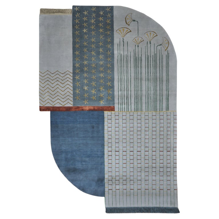 Hand-Knotted Wool and Silk Cut-Out Rug with Modernized Ancient Egyptian ...