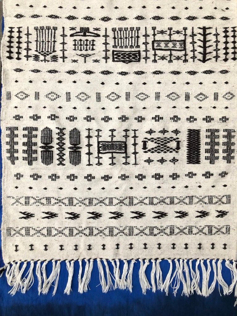 Hand-Loomed Algerian Berber Tribal Natural Wool Throw Rug - Black White ...