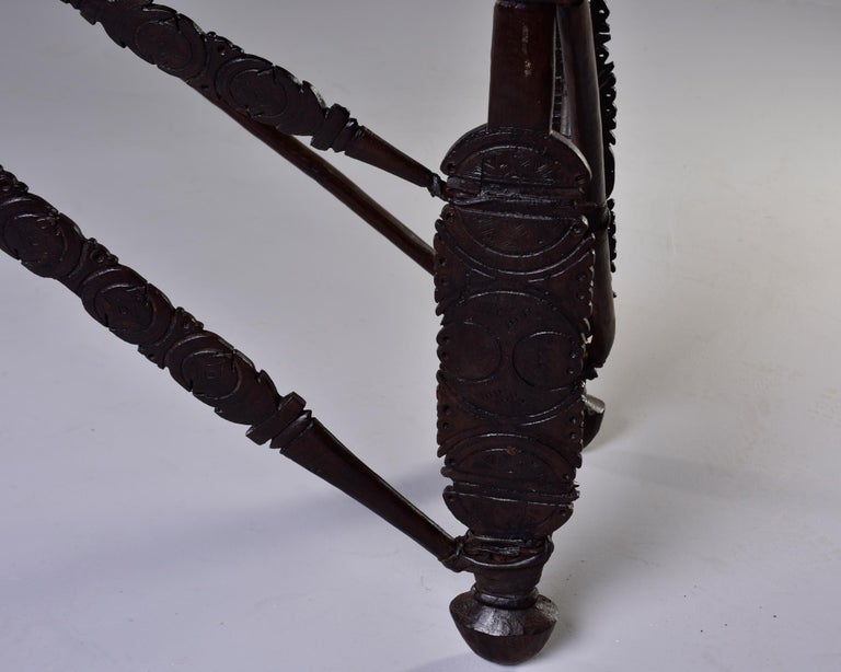 Hand Made African Wood and Leather Console with Glass Top at 1stDibs