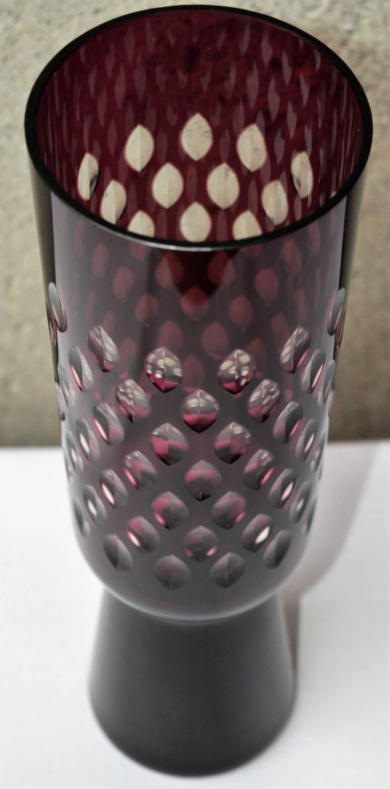 Handmade Czech Vintage Bohemian Optic Glass Vase Amethyst Purple Cased ...