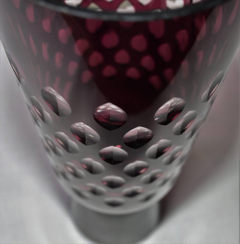 Handmade Czech Vintage Bohemian Optic Glass Vase Amethyst Purple Cased ...