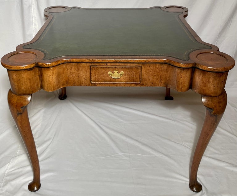 Hand-Made English Mahogany Queen Anne Card Table with Leather Top For ...
