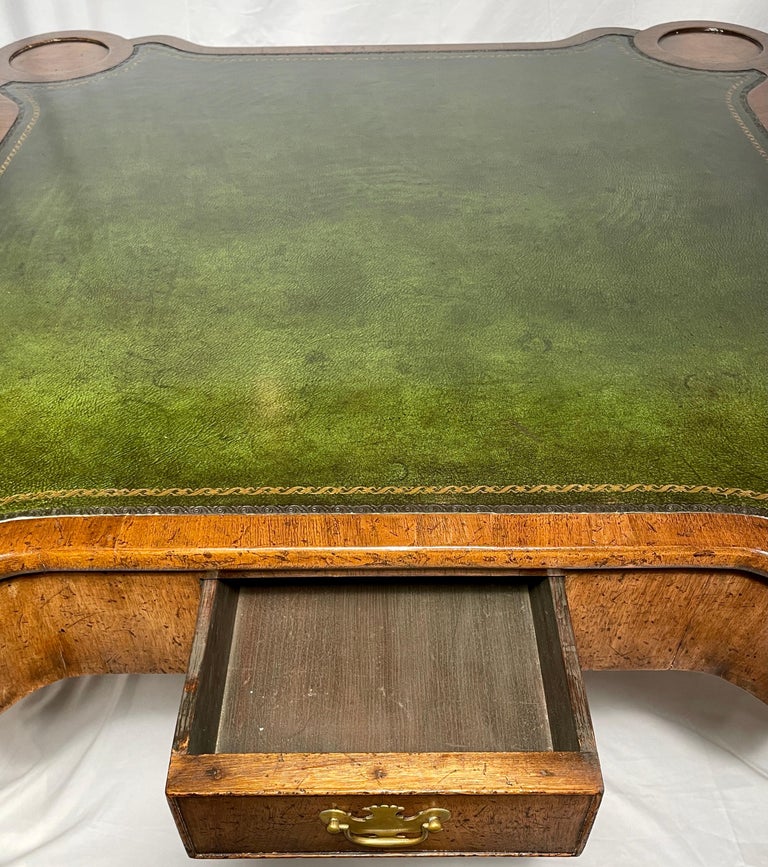 Hand-Made English Mahogany Queen Anne Card Table with Leather Top For ...