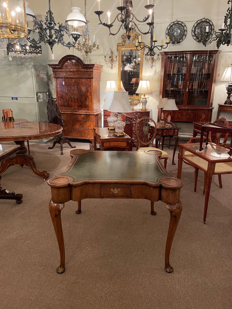 Hand-Made English Mahogany Queen Anne Card Table with Leather Top For ...