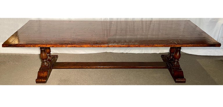 Hand-Made English Oak Trestle Dining Table For Sale at 1stDibs