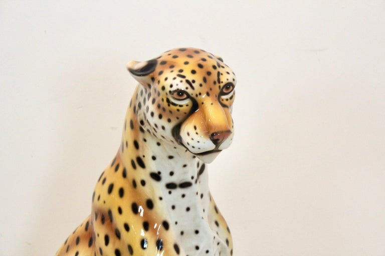 Handmade Life Size Italian Ceramic Leopard Sculpture at 1stDibs