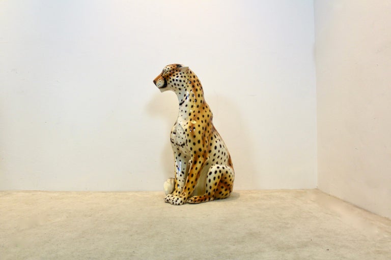 Handmade Life Size Italian Ceramic Leopard Sculpture at 1stDibs