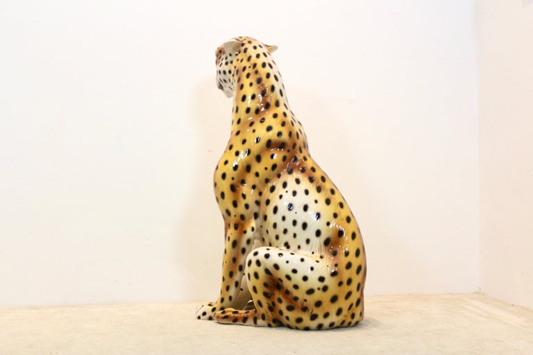 Handmade Life Size Italian Ceramic Leopard Sculpture at 1stDibs