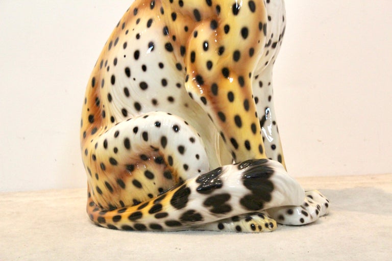 Handmade Life Size Italian Ceramic Leopard Sculpture at 1stDibs
