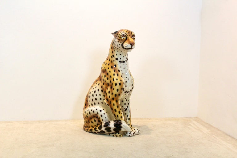 Handmade Life Size Italian Ceramic Leopard Sculpture at 1stDibs