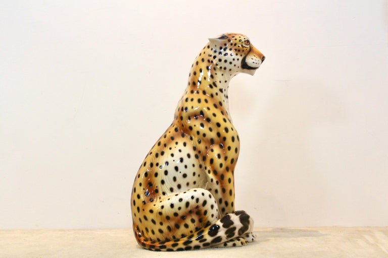 Handmade Life Size Italian Ceramic Leopard Sculpture at 1stDibs