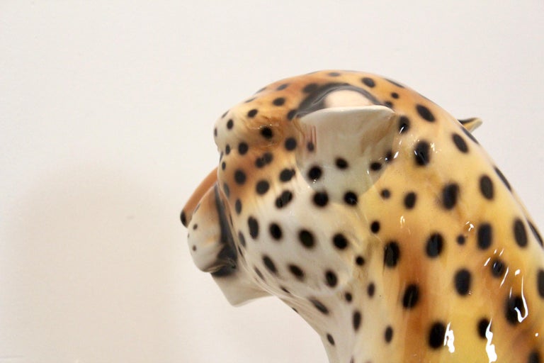 Handmade Life Size Italian Ceramic Leopard Sculpture at 1stDibs