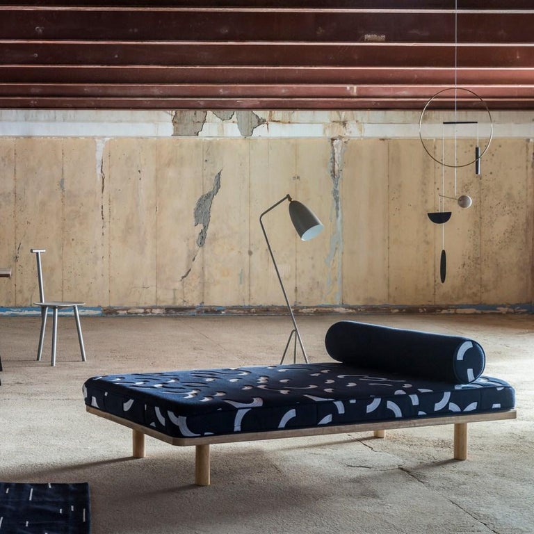 Hand Made Oak Day Bed, Modern Embroidered Textile Matress and Bolster ...