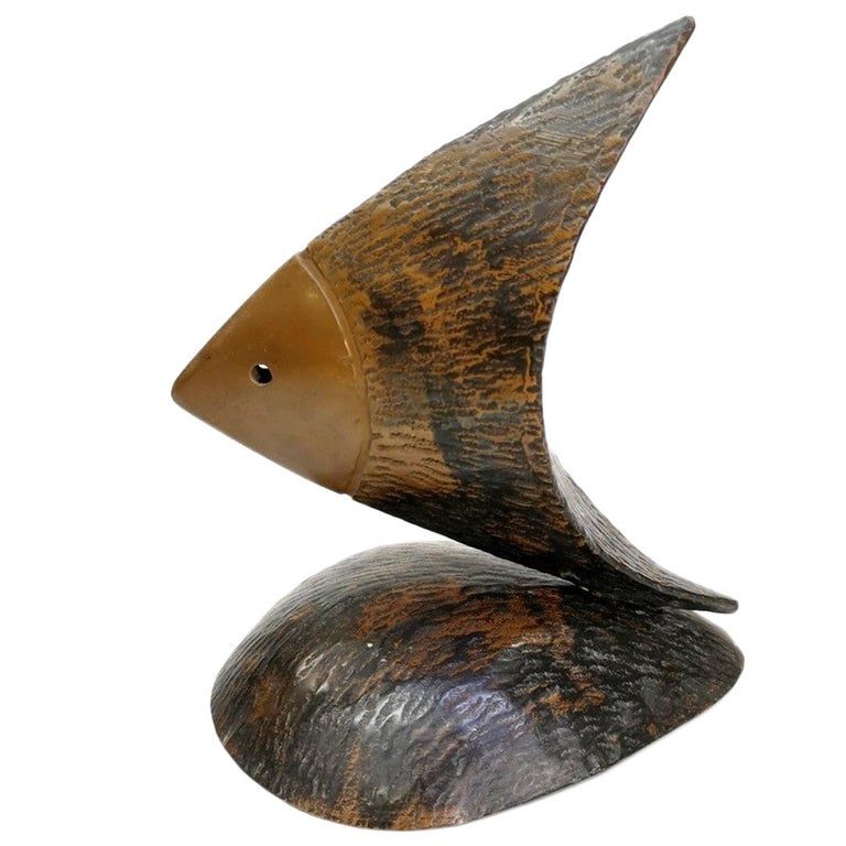 Handmade Patinated Copper Fish Sculpture, 1970s For Sale at 1stDibs