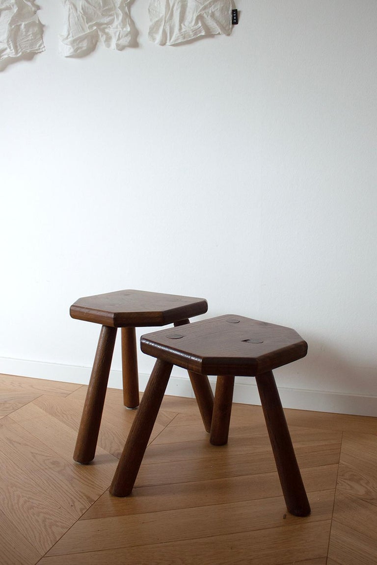 Hand Made Primitive French Three Legged Stools, Tabouret Two of Two For Sale at 1stDibs
