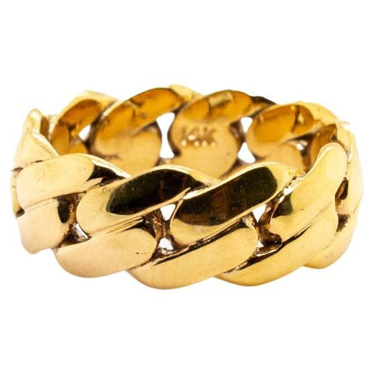 Hand Made Unisex Solid 14K Yellow Gold Curb-Link Ring For Sale at 1stDibs