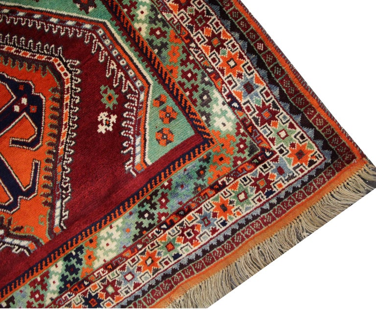 Handmade Vintage Azerbaijan Tribal Living Room Rug, Traditional Wool ...