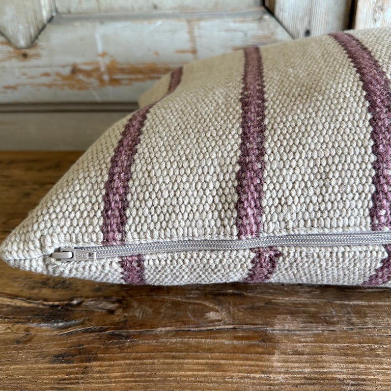 Hand Made Wool Texture Lumbar Pillow in Natural and Plum For Sale at ...