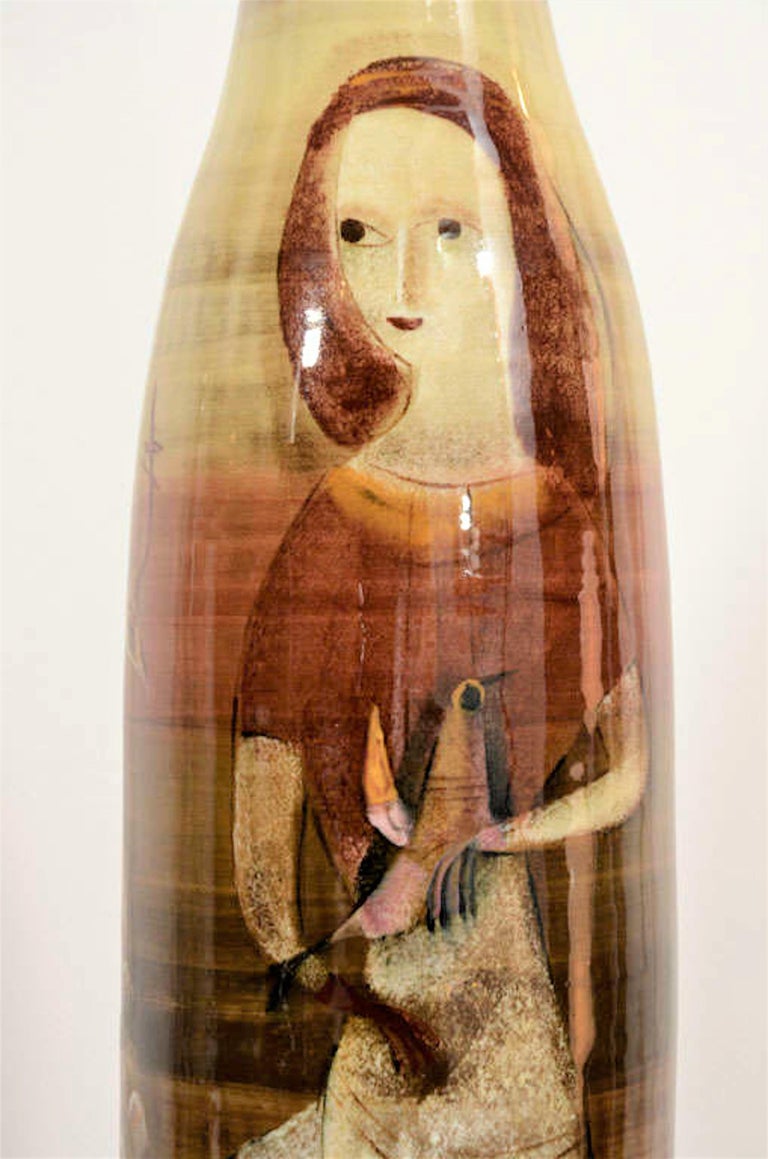 Polia Pillin Signed Hand Painted 1950s Abstract Art on Pottery Lamp or ...