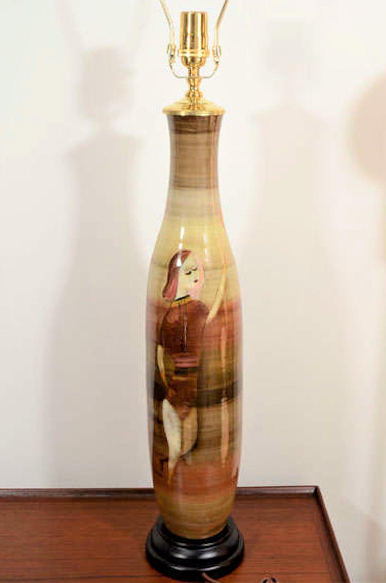 Polia Pillin Signed Hand Painted 1950s Abstract Art on Pottery Lamp or ...