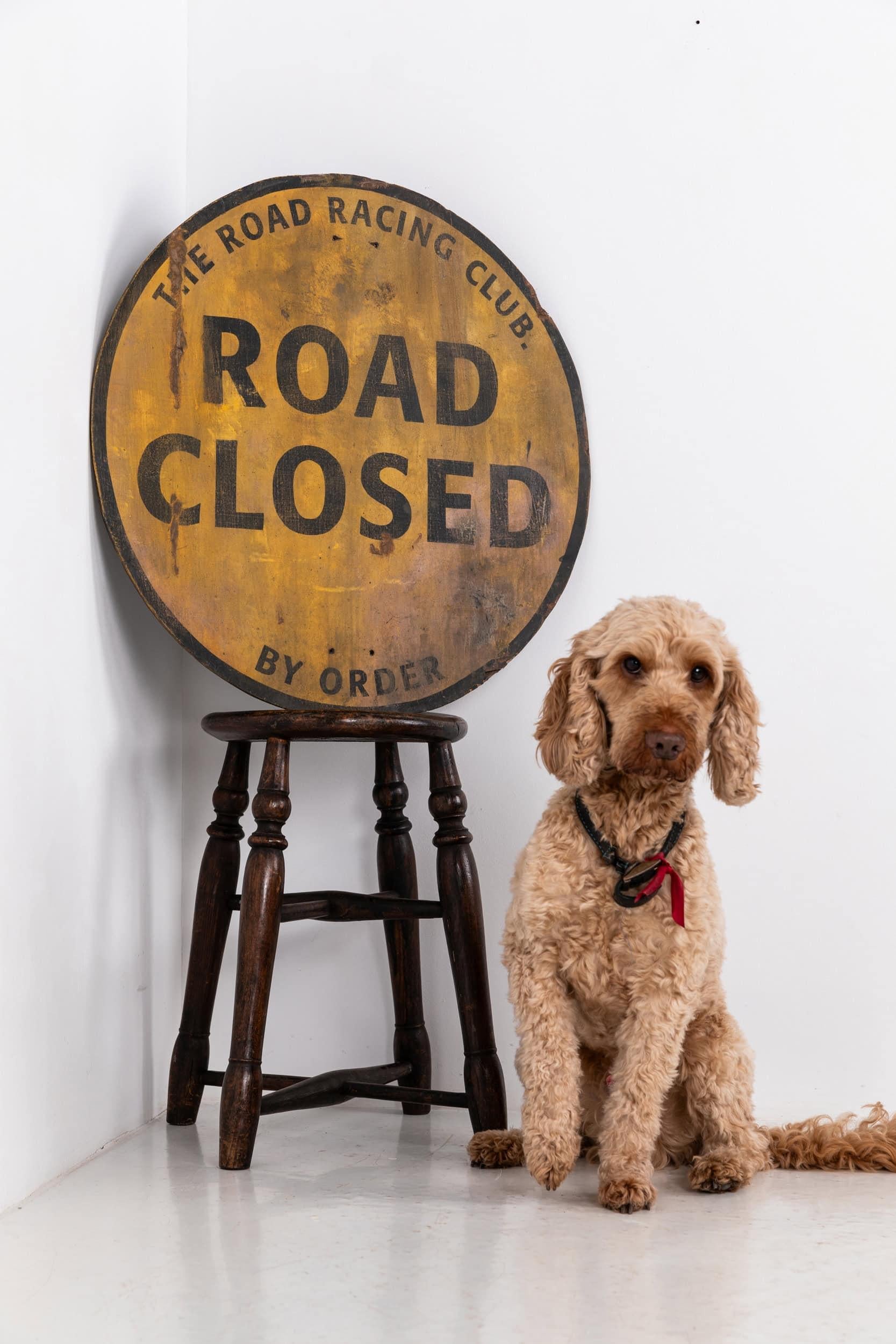 Hand Painted Antique Industrial Road Closed Racing Sign, C.1940 For ...