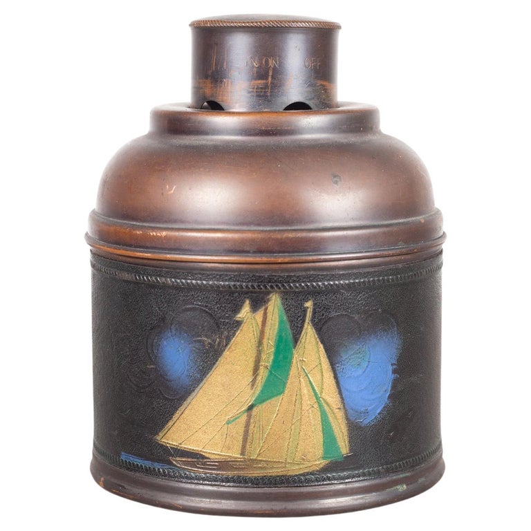 Hand Painted Antique Leather Wrapped Cooper Humidor c.1930 at 1stDibs